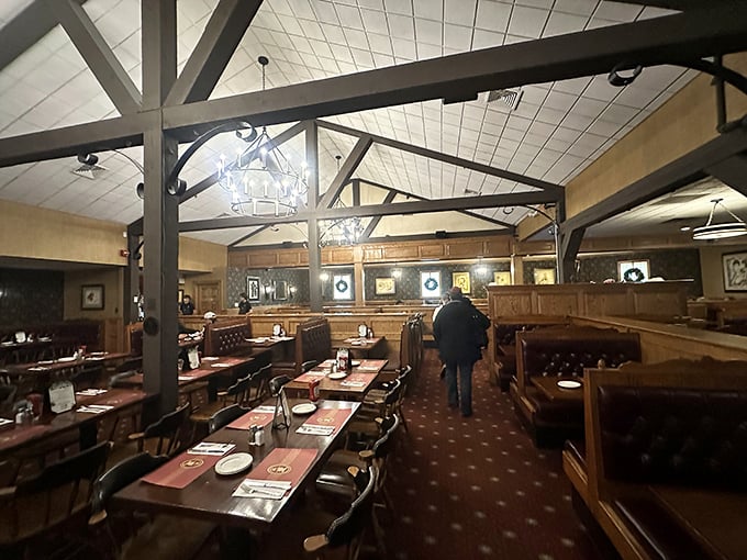 Exposed wooden beams and warm lighting create that rare atmosphere where memories are made and chicken tenders are devoured with equal enthusiasm.