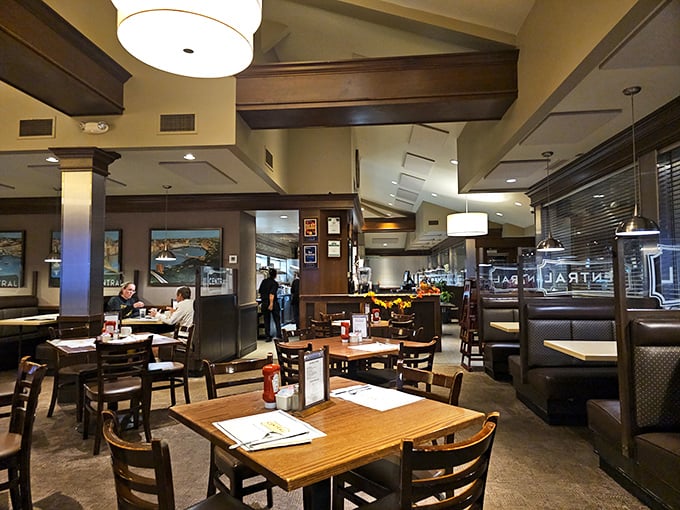 Inside, warm wood tones and comfortable booths create that perfect "everybody knows your name" vibe. The kind of place where calories don't count and conversations flow freely.