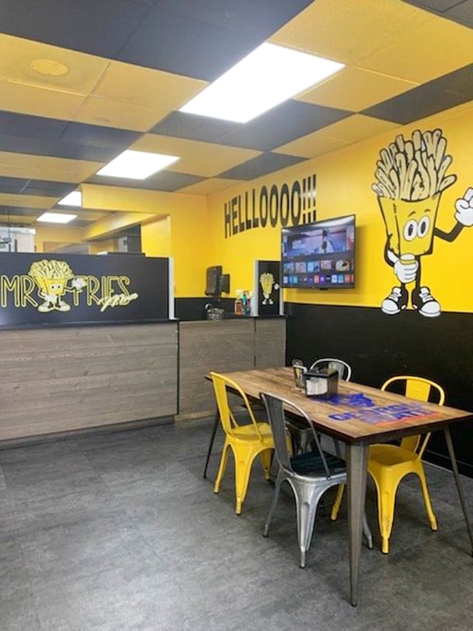 Industrial-chic meets french fry fantasy inside, where the "HELLLOOOOO!!!" on the wall perfectly captures how your taste buds will feel.