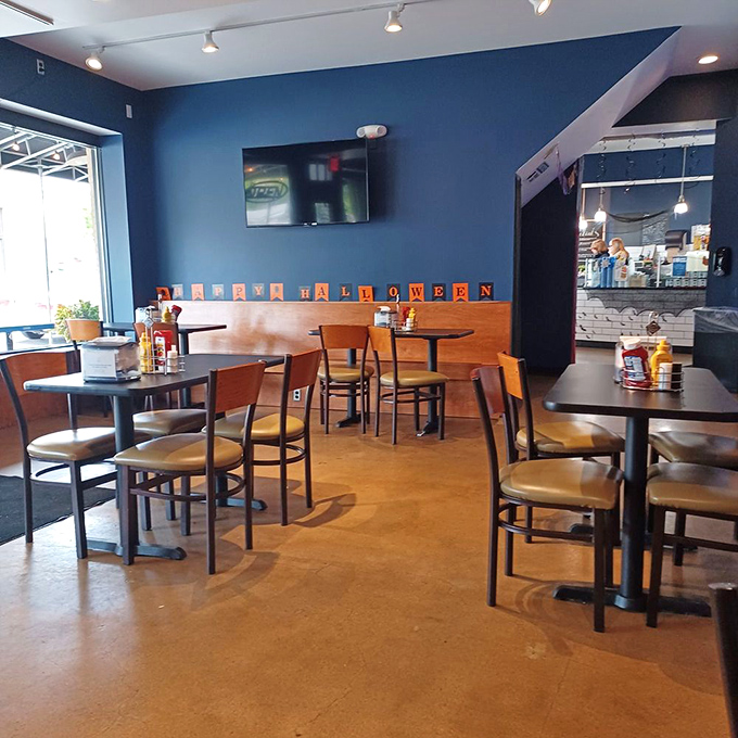 Blue walls and simple wooden tables set the stage for culinary drama. This isn't a place that wastes energy on fancy decor when there are taste buds to impress.