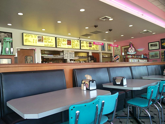 Step inside and you're transported to a simpler time&mdash;turquoise chairs, vinyl booths, and a menu board that doesn't need a decoder ring to understand.