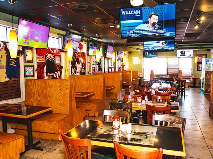 Where sports memorabilia meets comfort food heaven. The wooden booths have witnessed countless celebrations, from Bulldogs touchdowns to first dates.