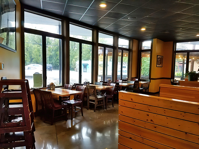 Warm wooden elements and natural light create the perfect backdrop for sandwich artistry. This isn't just eating&mdash;it's a communal experience.