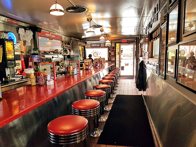 Classic Americana lines every inch of this narrow slice of heaven, where the red counter has witnessed countless coffee refills and life stories.
