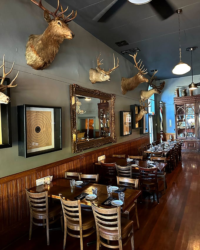 Where taxidermy meets fine dining &ndash; the mounted deer heads aren't judging your order, they're just reminding you what you came here for.