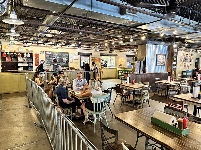 Inside, industrial-chic meets Texas comfort&mdash;a perfect backdrop for the meat-centric drama about to unfold on your tray.