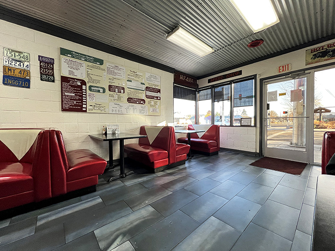 Classic red vinyl booths and corrugated metal ceilings&mdash;this isn't retro by design, it's authentic by survival. Time capsule dining at its finest.