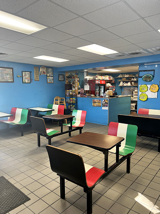 Inside, the vibrant blue walls and tricolor seating create a cheerful atmosphere that feels like Mexico's warm embrace in the heart of Nebraska.