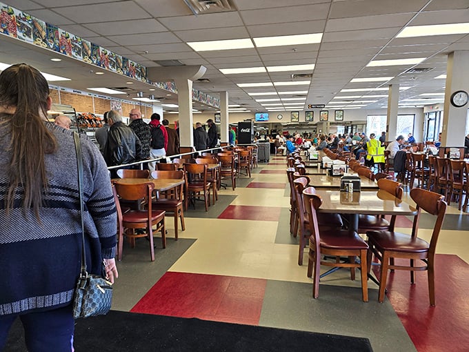 Inside, the cafeteria-style setup and checkerboard floor tiles transport you to a simpler time when calories weren't counted and sandwiches weren't photographed.
