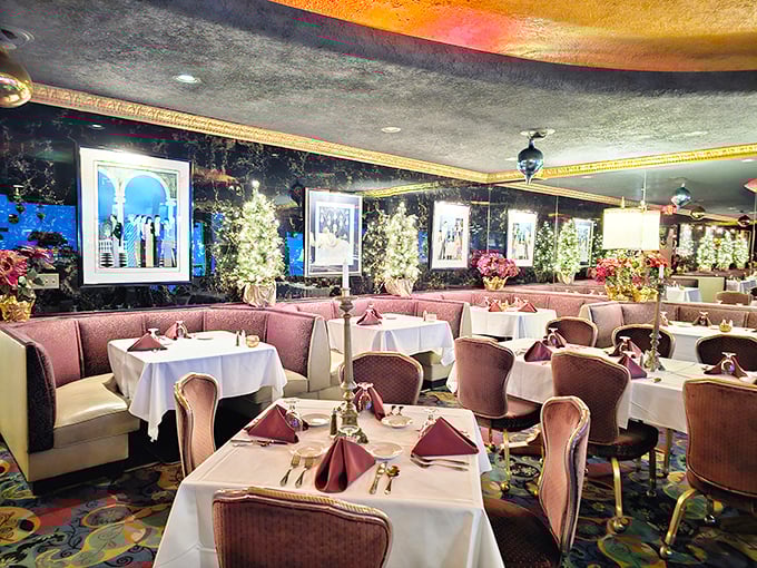 Step into HOBNOB's dining room and travel back to an era when dinner was an event, not just a meal. Pink booths and crystal chandeliers set the mood for culinary magic.