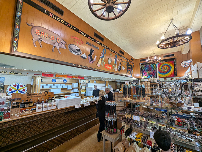 Step inside and you're transported to peak Americana, where wagon wheels hang from ceilings and Pennsylvania Dutch folk art tells stories of heritage.