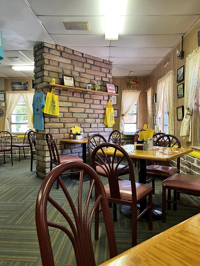 Inside, brick walls and lace curtains create that perfect "grandma's kitchen" vibe where calories don't count and coffee refills are practically mandatory.