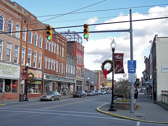 Main Street could double as a movie set, but unlike Hollywood's version of small-town America, these shops actually sell things people need.