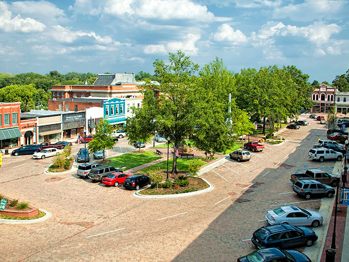 A bird's eye view of downtown Abbeville reveals the perfect blend of preserved history and everyday life. Those brick streets aren't just pretty&mdash;they're practical time machines.