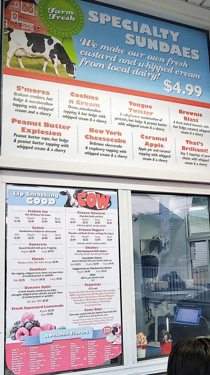 Menu board poetry that speaks to the soul. Each specialty sundae promises a different path to dessert enlightenment.