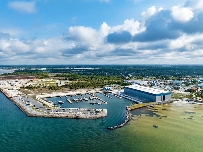The marina offers a perfect blend of function and beauty. From this vantage point, you can almost hear the gentle lapping of water against the docks.