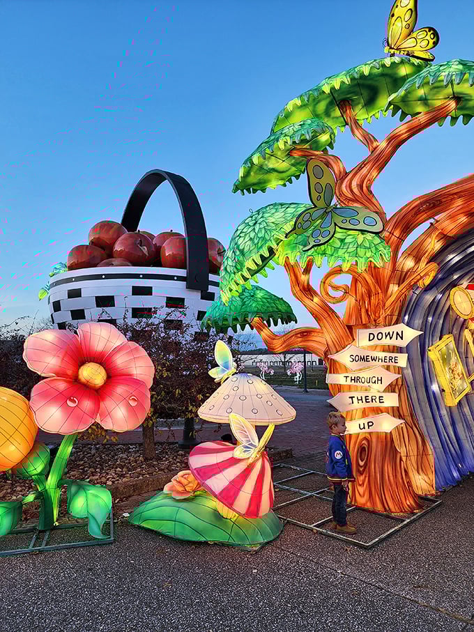 Wonderland meets Ohio! The giant basket plays backdrop to a whimsical garden where Alice herself would feel right at home.
