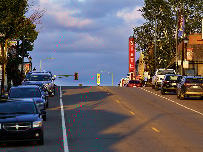 The iconic State Theatre sign stands sentinel over Ely's main drag, a beacon of small-town entertainment that's outlasted countless streaming services.