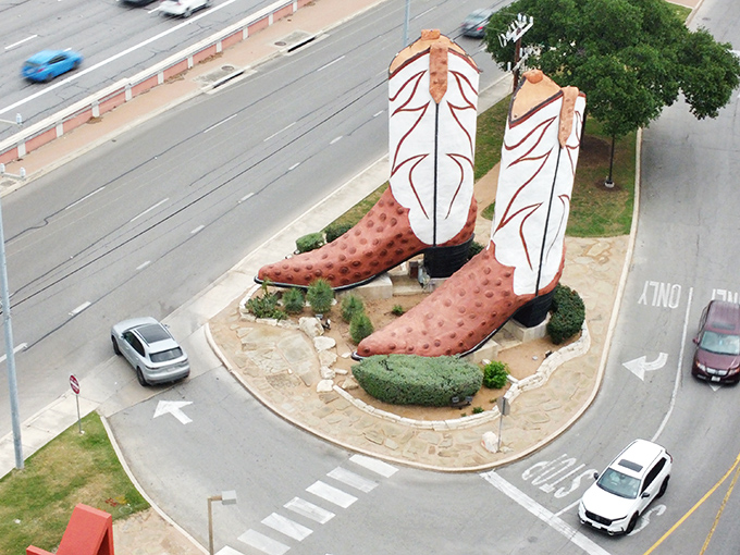 From this angle, you can truly appreciate the scale of these colossal kicks. Even Texas-sized trucks look like toy cars passing by.