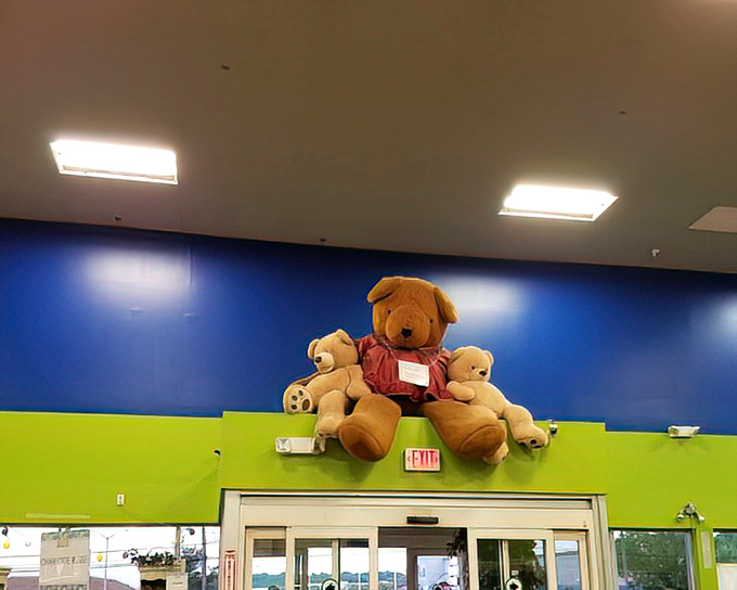 Perched above the entrance, these teddy bears serve as the unofficial welcoming committee. They've seen thousands of bargain hunters come and go.