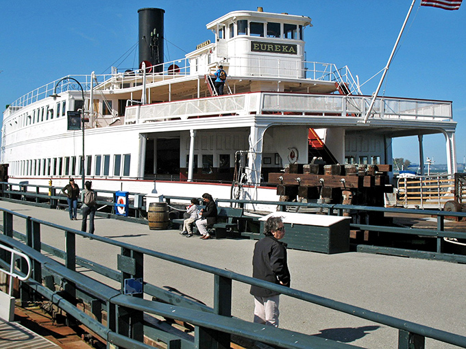 The historic Eureka steamboat stands as a floating time capsule, inviting visitors to imagine a bygone era when the bay's highways were made of water.
