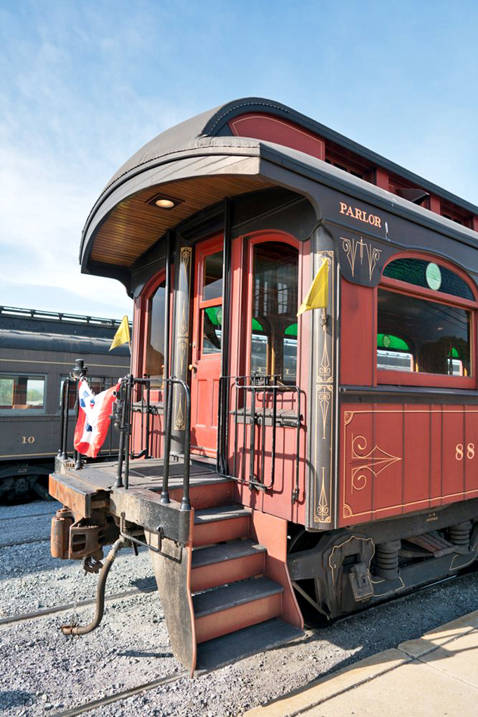 Step into the Parlor Car, where Victorian elegance meets railroad romance. Those brass details and rich burgundy finishes aren't just decoration&mdash;they're time machines.