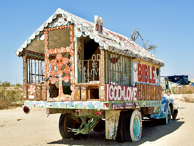 This isn't your average mobile home&mdash;it's a rolling canvas of devotion. Even in the desert, some dreams refuse to stay parked.