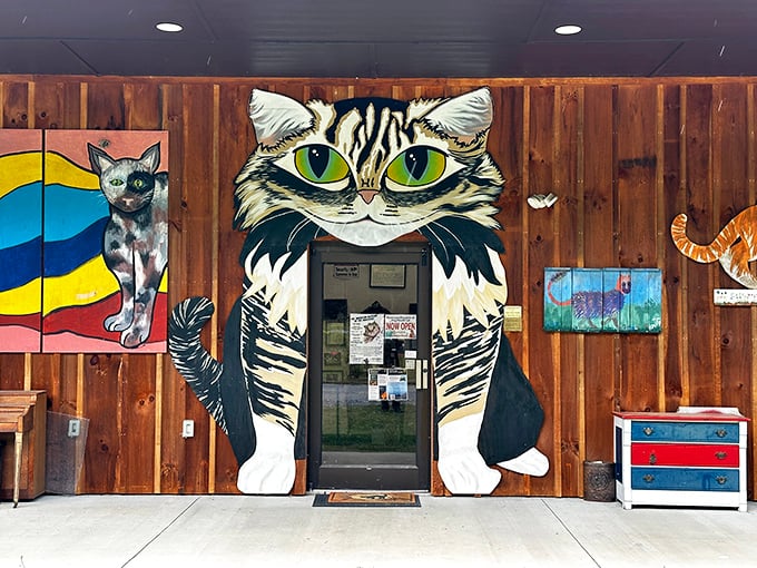 Walking through this giant cat face entrance feels like being welcomed into the world's most whimsical pet portal.