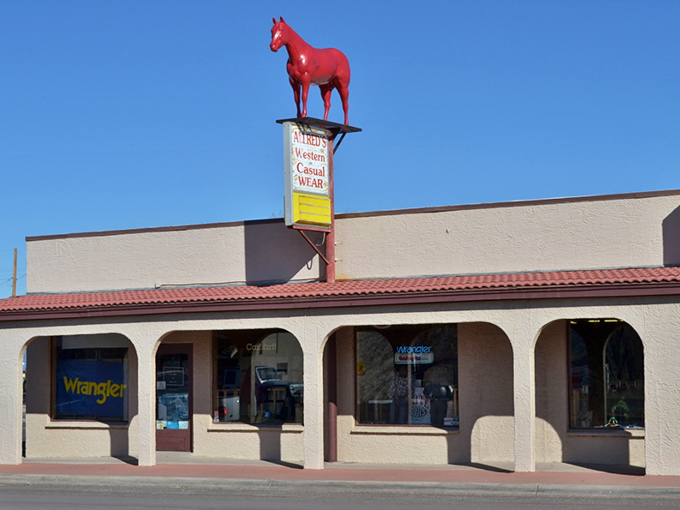 That red horse perched on the roof has been watching over downtown longer than most residents. 
