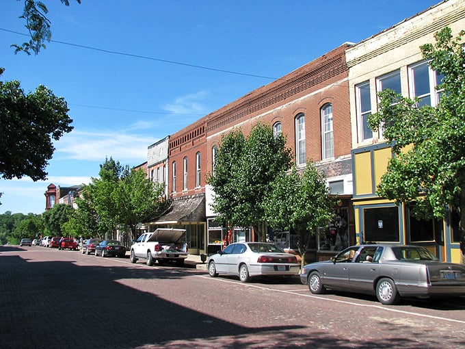 Historic storefronts along Fulton's brick-paved downtown tell stories spanning generations, standing proudly as monuments to America's Main Street resilience.