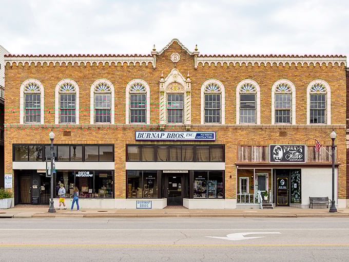 The Burnap Bros. building stands as a testament to when architecture had personality. That yellow brick practically glows with Midwestern pride and practicality.