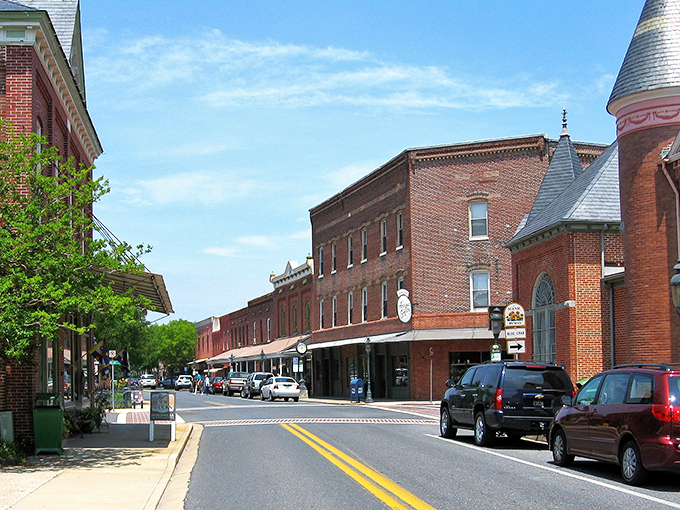 Downtown Berlin's historic architecture stands proudly under Maryland's blue skies, a living museum where modern life and 19th-century craftsmanship shake hands daily.