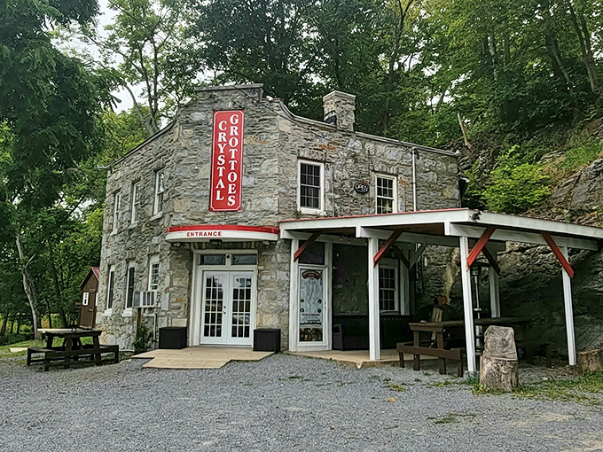 The charming stone entrance building looks like it could house hobbits instead of being the gateway to Maryland's underground wonderland.
