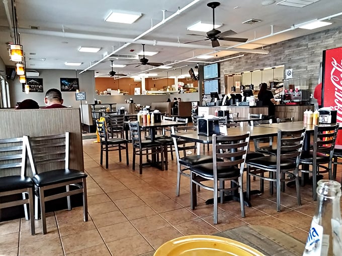 Simple tables, ceiling fans, and the promise of authentic Mexican cuisine. This no-frills dining room lets the food take center stage&mdash;exactly as it should.