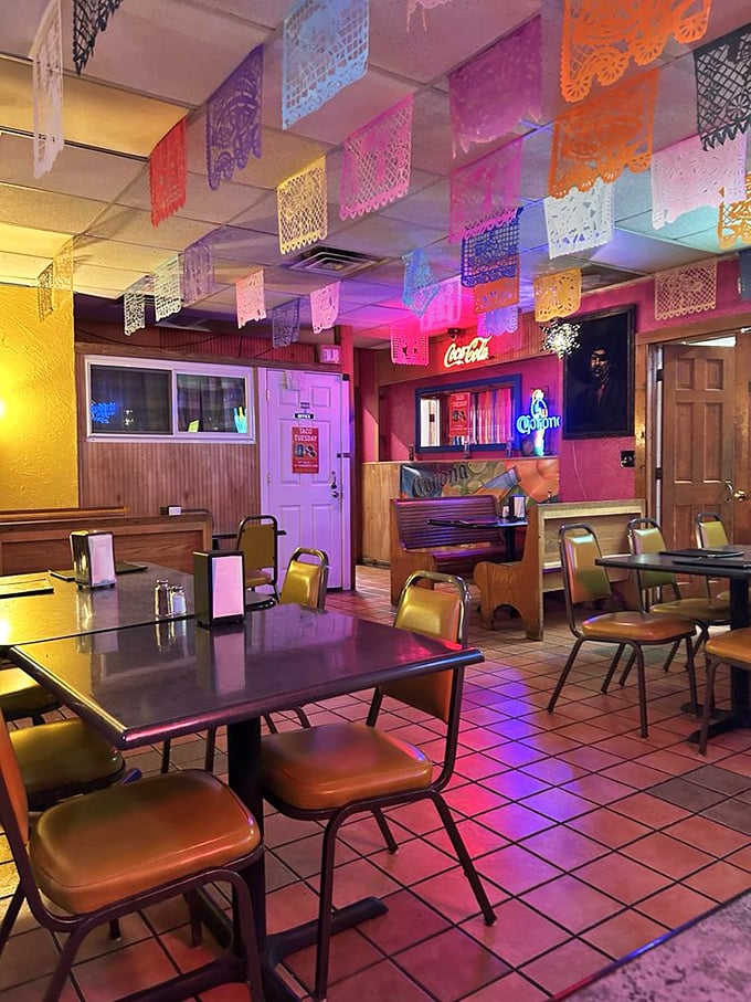 Step inside and the fiesta begins! Those colorful papel picado banners aren't just decoration&mdash;they're your first hint that culinary authenticity awaits.