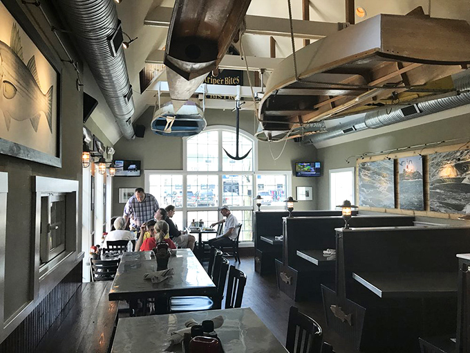 Industrial chic meets coastal comfort where exposed ducts somehow make the fish taste even fresher.