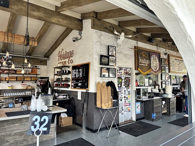 Rustic wooden beams and a no-nonsense ordering counter&mdash;this isn't about fancy d&eacute;cor, it's about what's coming out of those smokers.