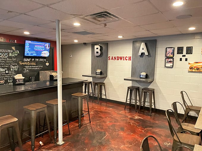 Industrial-chic meets sandwich artistry inside. The minimalist interior lets you focus on what matters&mdash;the impending flavor explosion awaiting your taste buds.