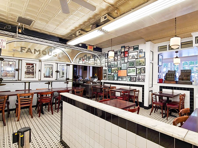 Step inside and time travels backward&mdash;classic black and white tiles, vintage ceiling, and walls of history tell you this isn't just lunch, it's a Philadelphia institution.