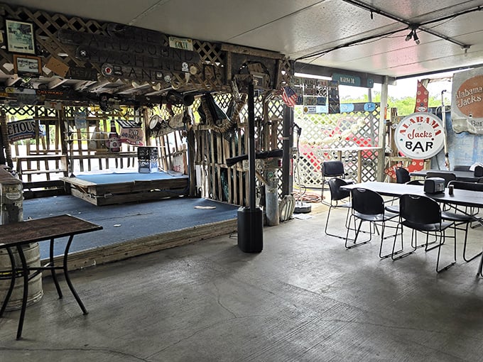 Inside, every inch tells a story. License plates, nautical trinkets, and decades of memories create the kind of authentic atmosphere money can't buy.