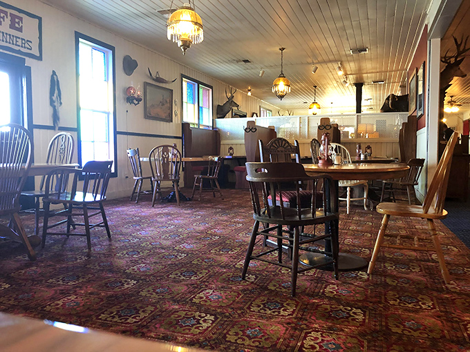 Step inside and you're transported to another era&mdash;wooden chairs, patterned carpets, and walls adorned with Western memorabilia create the perfect backdrop for serious steak consumption.