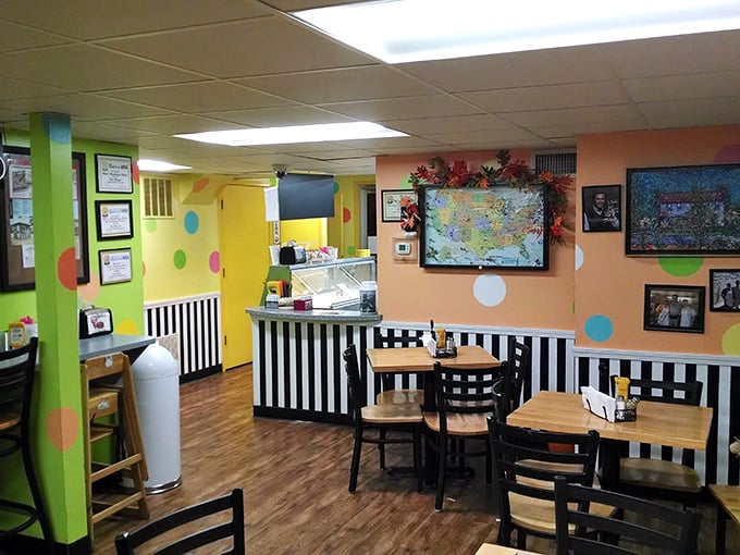 Step inside the ice cream parlor and you're greeted by a kaleidoscope of colors that perfectly matches the childlike joy their frozen treats deliver.