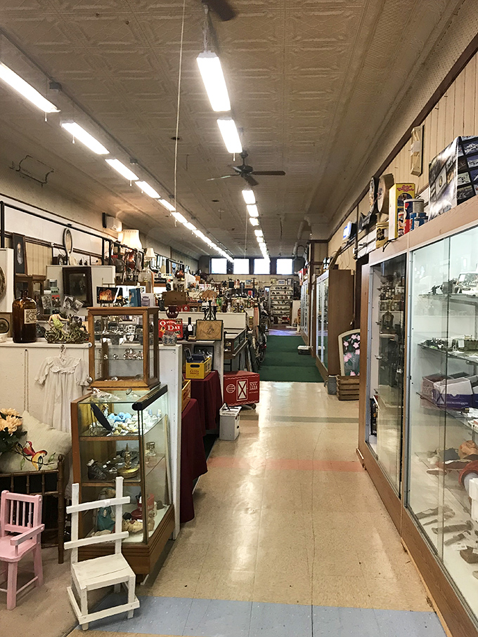 Long corridors of possibility stretch before you, each booth a rabbit hole into another era. The ceiling tiles alone have stories to tell.