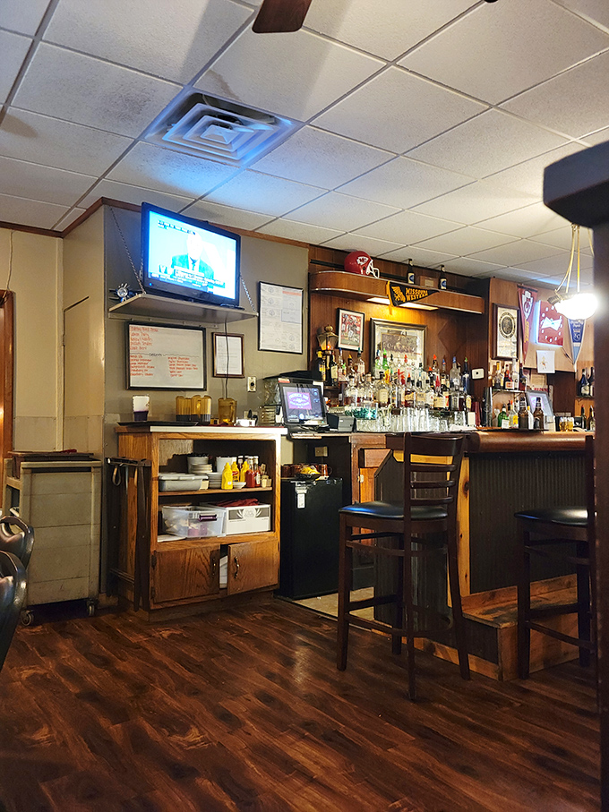 The bar area strikes that perfect balance: well-stocked shelves, warm wood tones, and just enough character to make both regulars and first-timers feel they've found their new favorite spot.