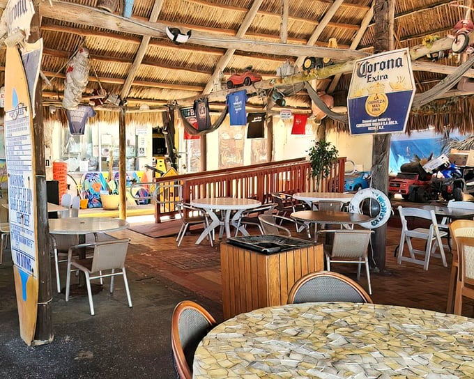 Tiki-style roofing, mismatched furniture, and random treasures hanging from the rafters&mdash;dining at Le Tub feels like eating in your eccentric uncle's backyard.