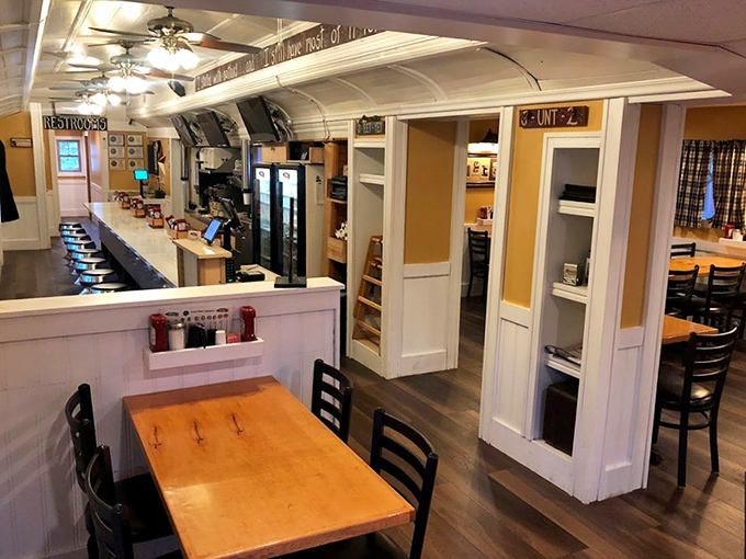 Classic diner aesthetics meet small-town charm inside, where the counter seating offers front-row views to the breakfast ballet performed daily on the grill.