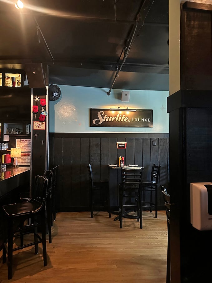 Step inside and you're transported to a retro wonderland. The mid-century modern meets neighborhood dive vibe makes every seat feel like the cool kids' table.