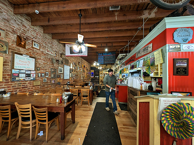 Exposed brick walls, wooden beams, and that unmistakable diner buzz&mdash;stepping inside feels like walking into a warm hug from your favorite aunt. 
