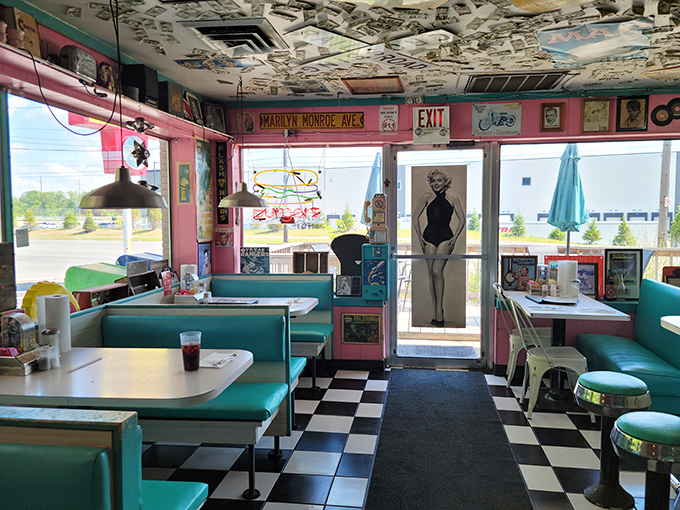 Step inside and suddenly it's 1955 again. Turquoise booths, checkered floors, and Marilyn watching over your meal &ndash; time travel never tasted so good.