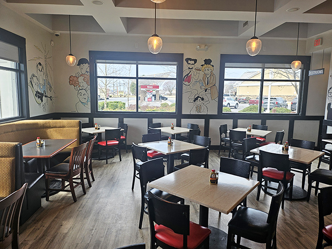 Inside, caricature-adorned walls and simple furnishings create that perfect "your Jewish grandmother's dining room" vibe—if grandma could feed a crowd.